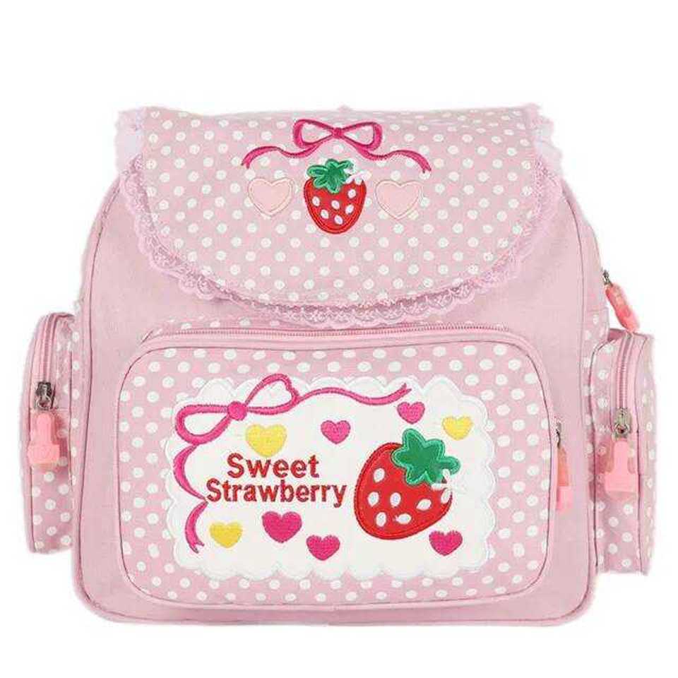 Sweet Cartoon Strawberry School Bag Embroidery Bow Girl Backpack Multi ...