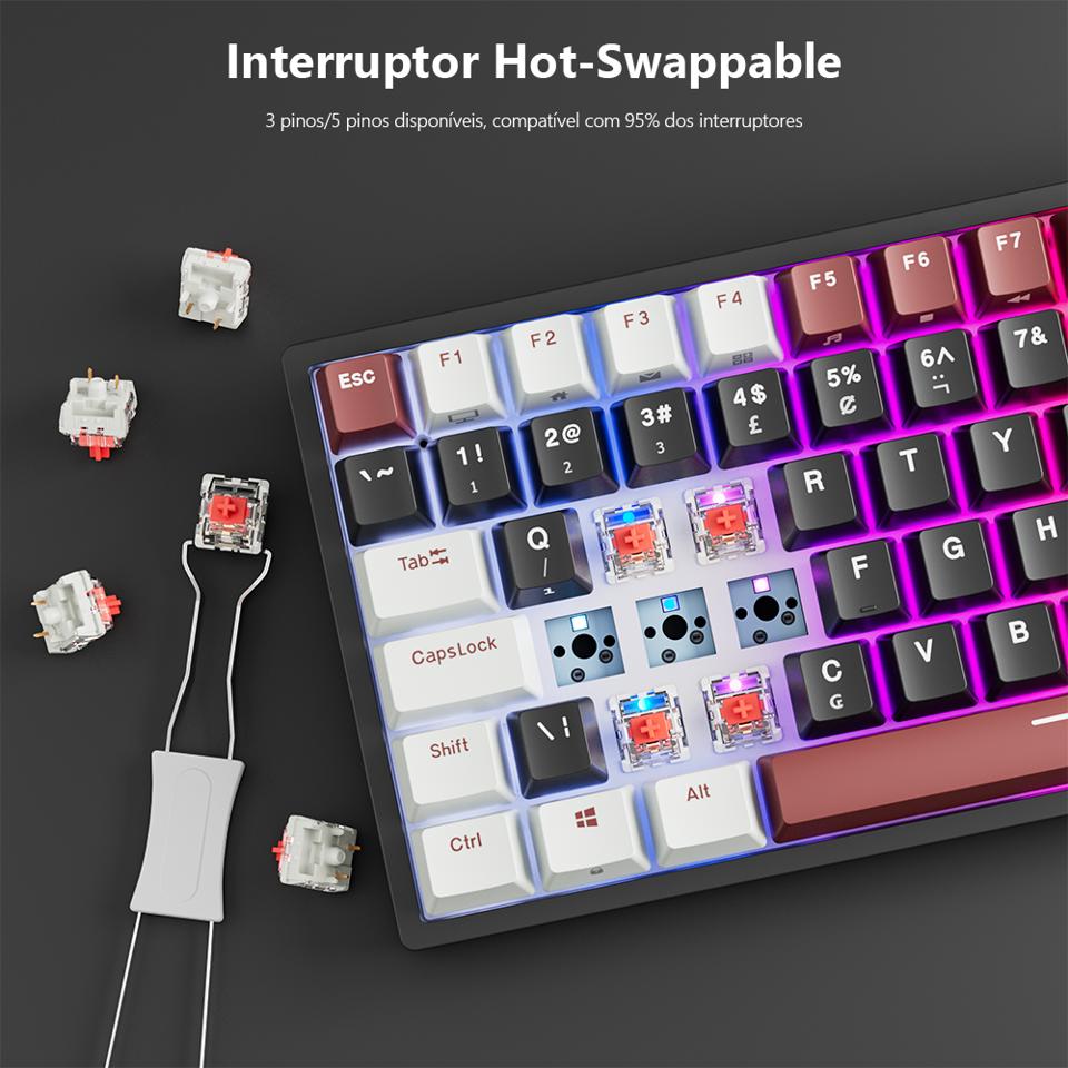 RK Royal Kludge RK84 Brazilian Mechanical Gaming Keyboard 84 Keys RGB ...