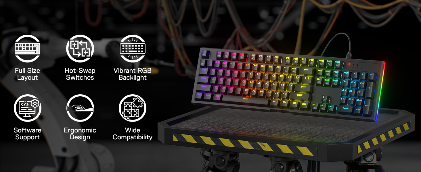 Redragon K670 RGB Backlit Gaming Keyboard 104 Keys Hot-Swap Mechanical ...