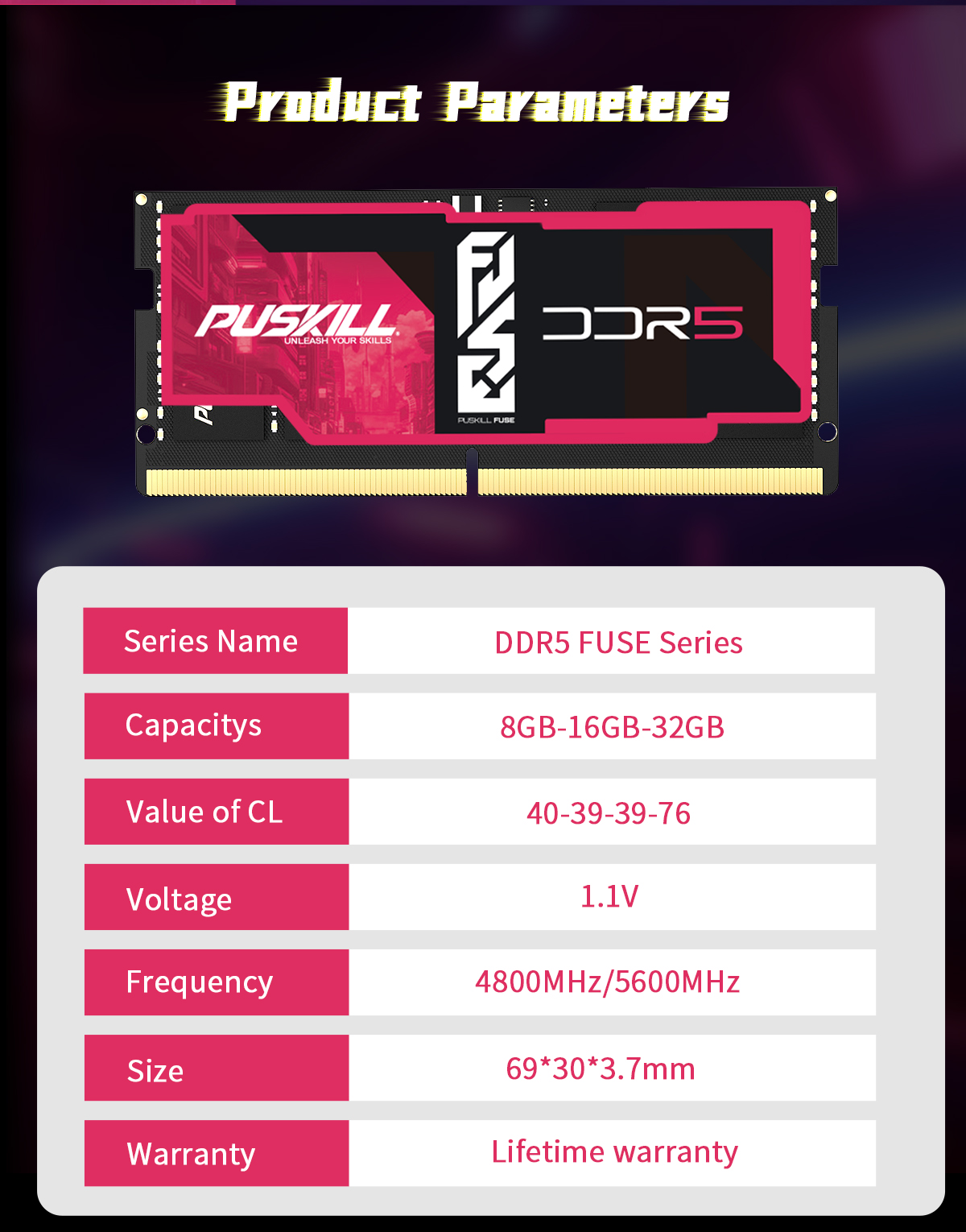 PUSKILL DDR5 Notebook RAM 32GB 16GB 8GB 1.1V 262-Pin 5600MHz 5200MHz ...
