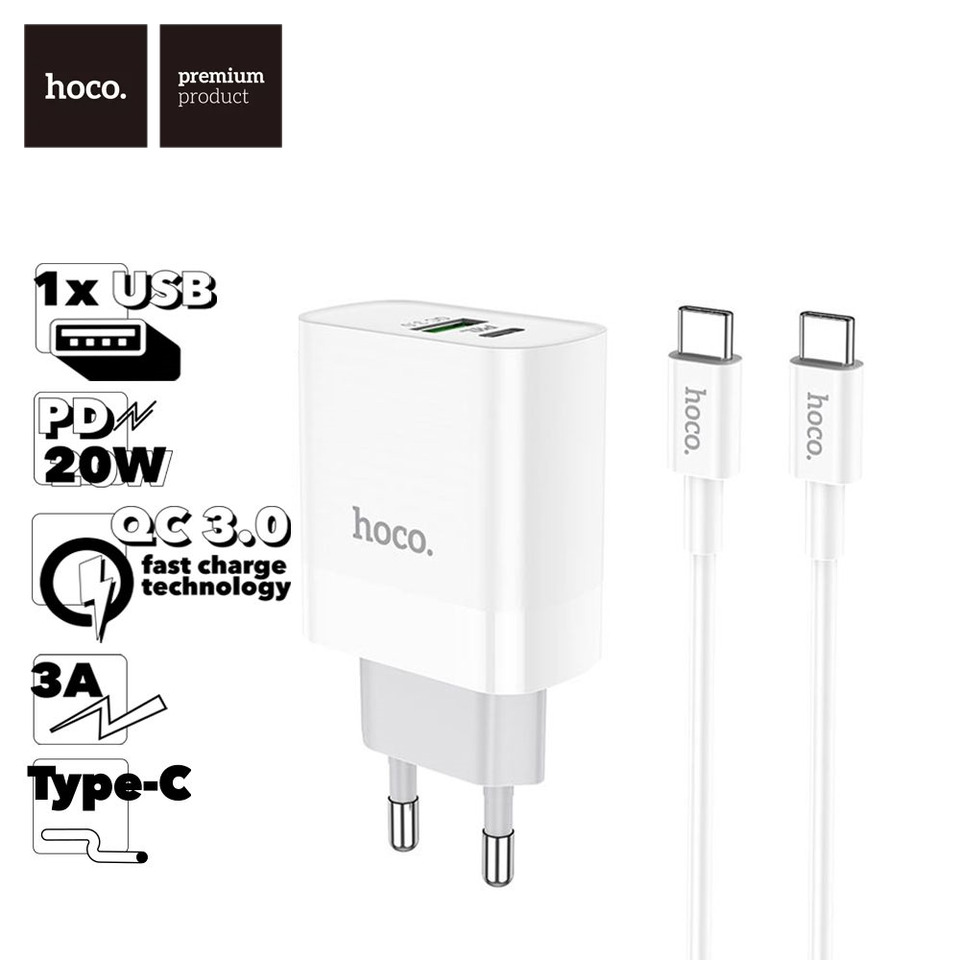 СЗУ HOCO C80A Rapido 1xUSB, 1xUSB-C, 3А, PD20W, QC3.0 + USB-C кабель Type-C, 1м (белый) | AliExpress