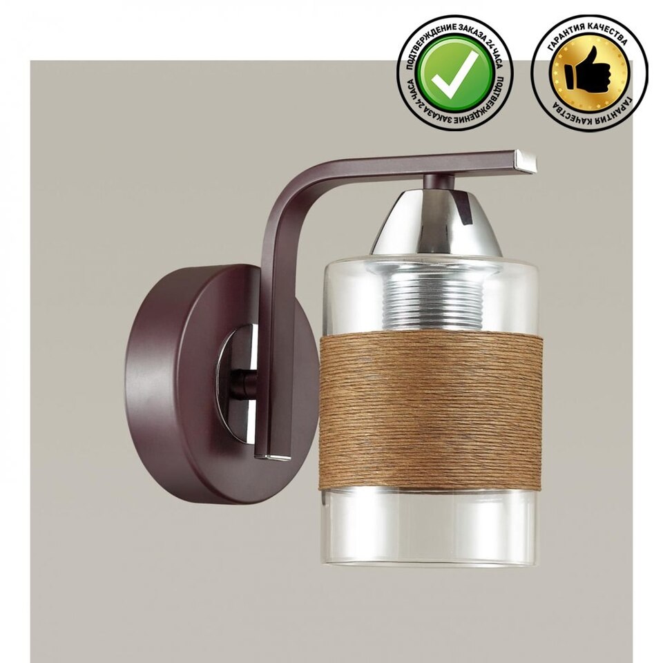 Бра 3030/1W COMFI LN19 076 хром/кофе/стекло/декор.тесьма E27 1*60W 220V ...