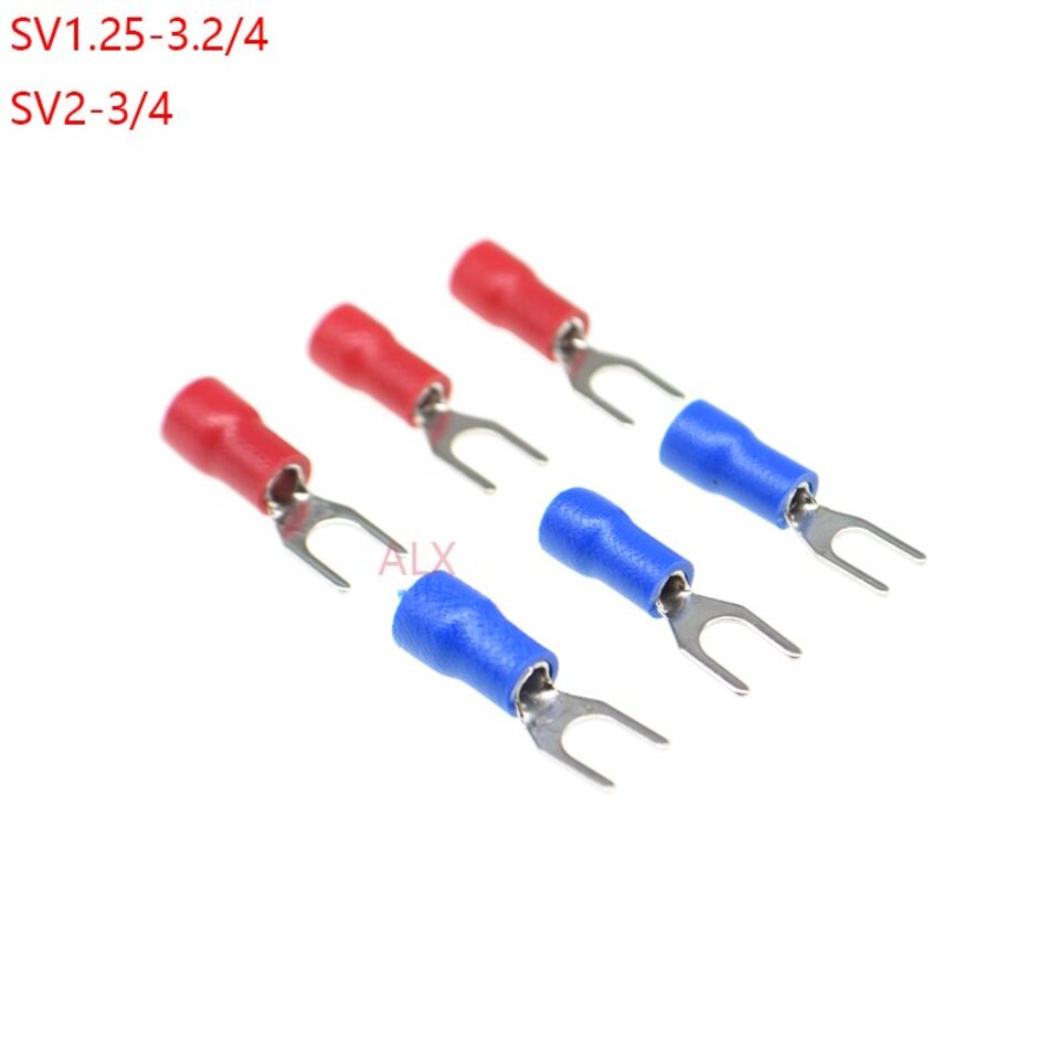 100PCS SV1.25-3/4 SV2-3/4 Red Blue Furcate Spade Terminals Cable Wire Connector Fork Type Pre ...
